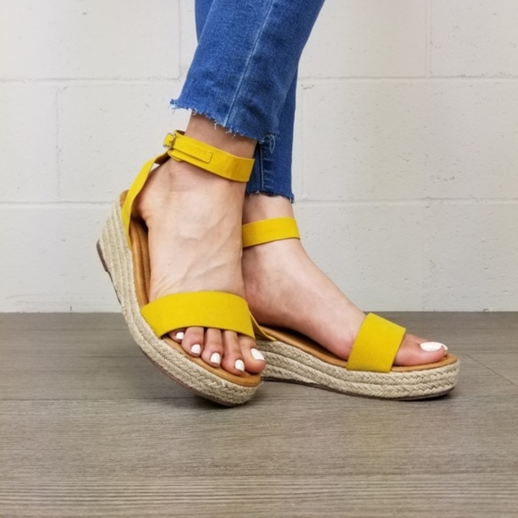 Shoes | Yellow Open Toe Espadrille Wedge Sandals | Poshmark